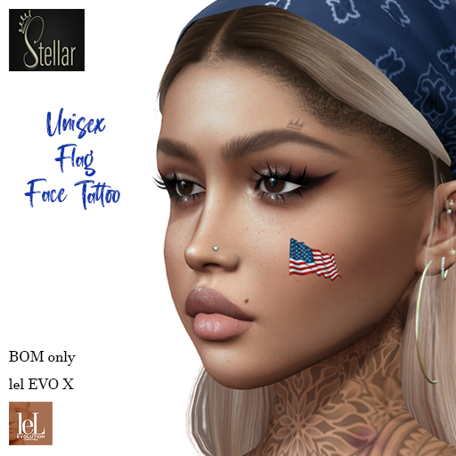 Second Life Marketplace - [Stellar] Unisex Flag Face Tattoo BOM EvoX - USA - 4th of July ...